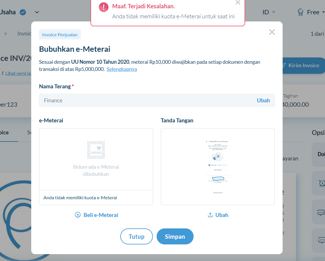Cara Membubuhkan E-Meterai di Invoice Penjualan – Paper.id Support & Help
